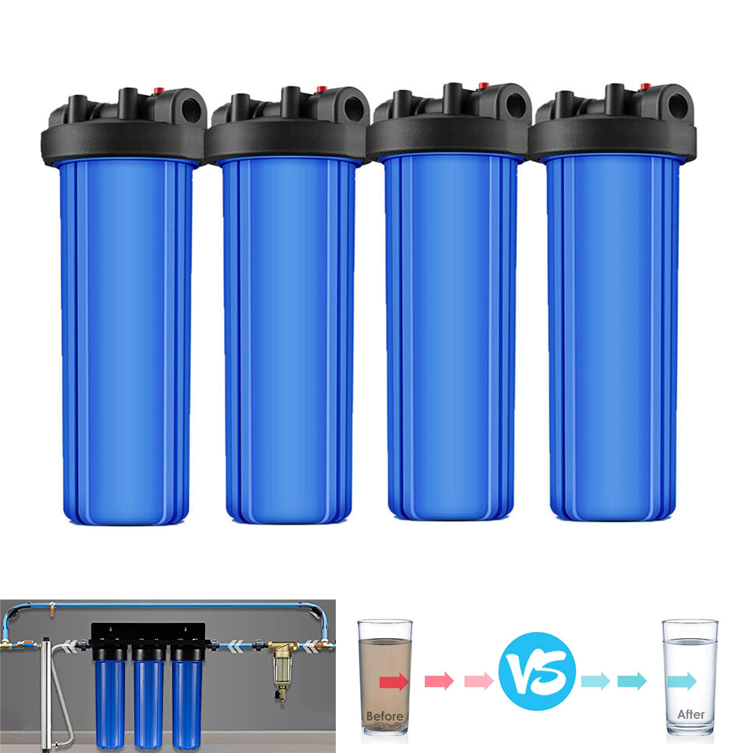 20" x 4.5" Big Blue Whole House Water Filter Housing Filtration System ...