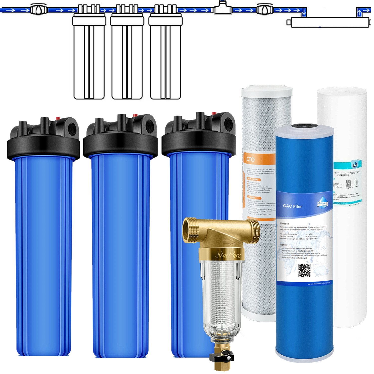 20" x 4.5" Big Blue Whole House Water Filter Housing Filtration System ...