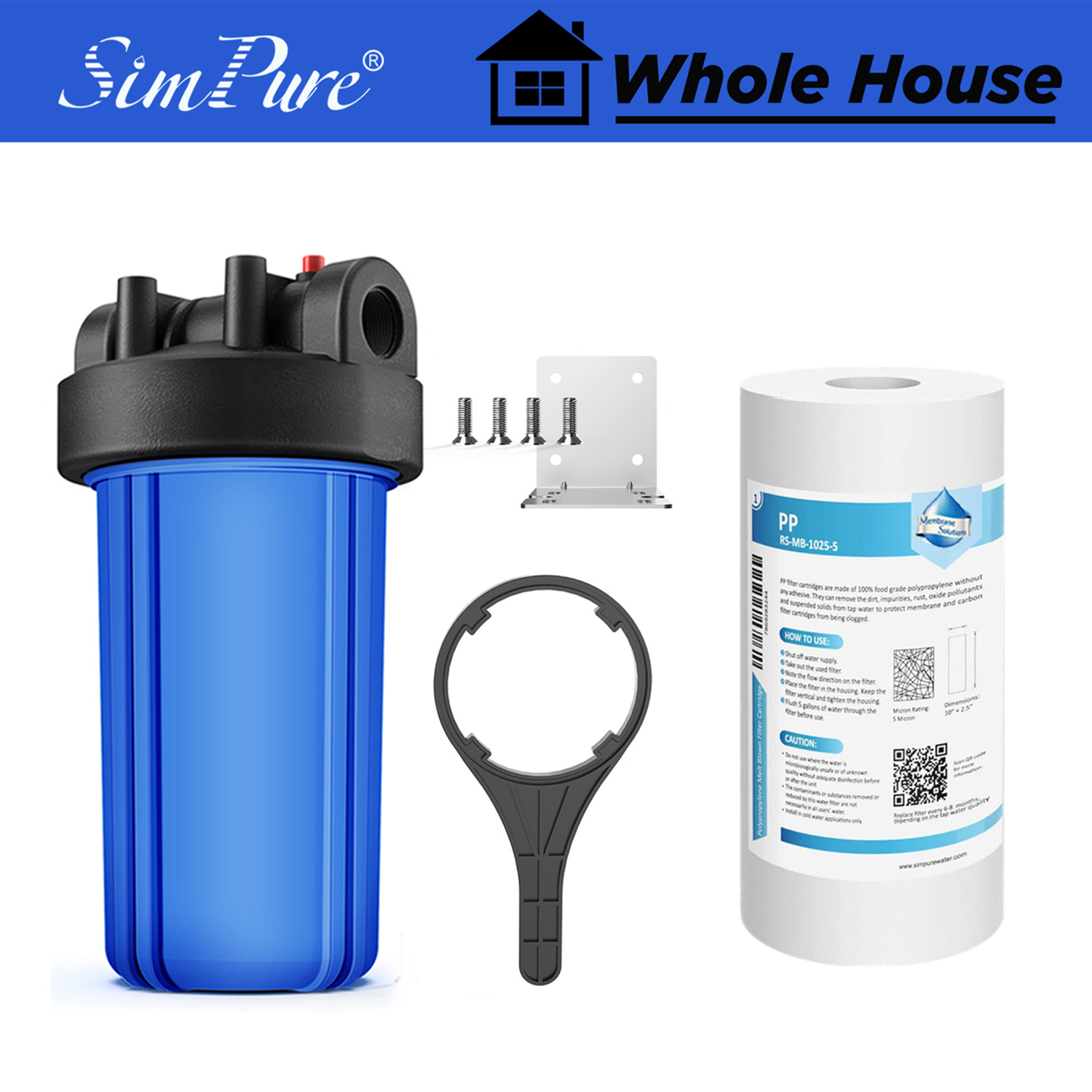 10 Inch Big Blue Whole House Water Filter Housing System Sediment ...