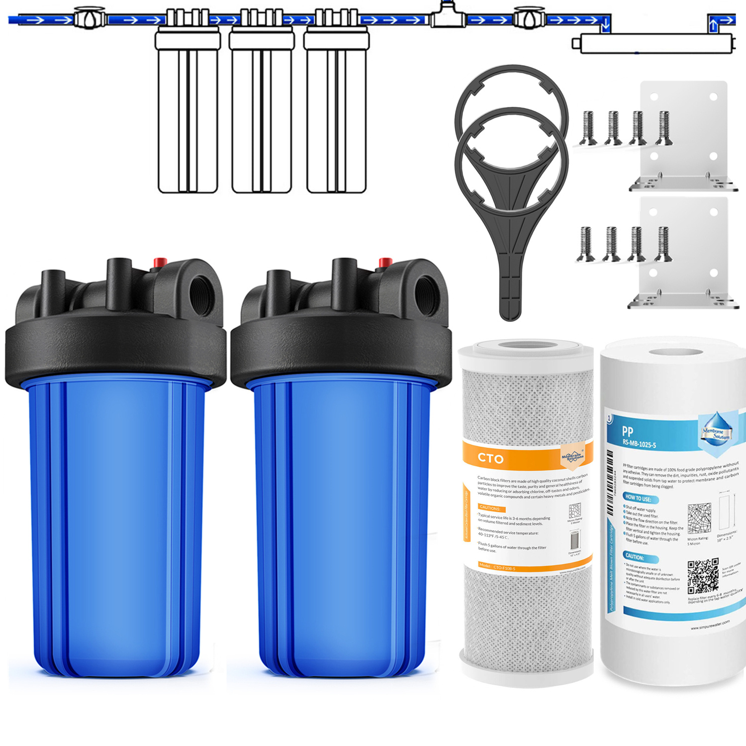 10 Inch Big Blue Whole House Water Filter Housing System Sediment ...