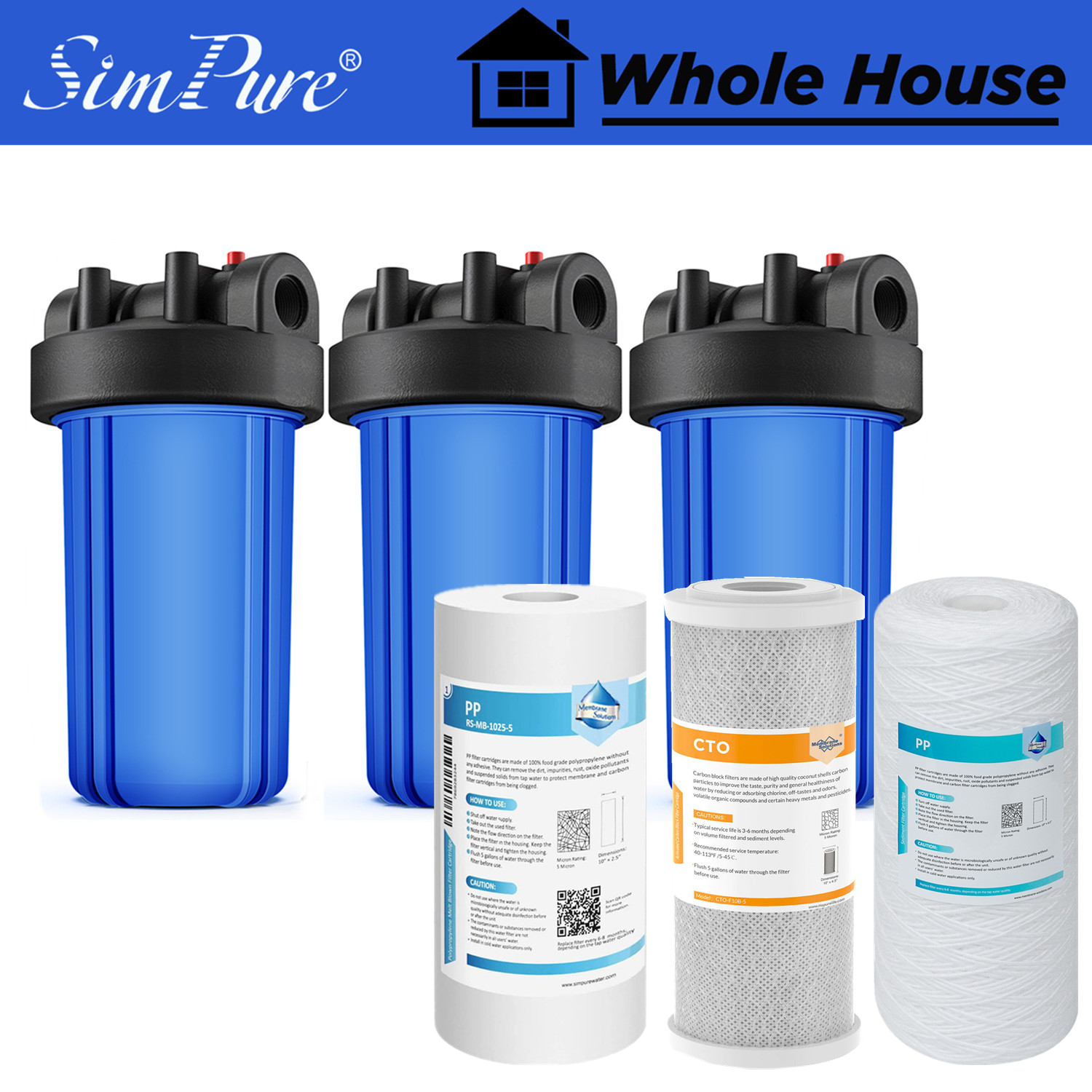 10 Inch Big Blue Whole House Water Filter Housing System Sediment ...