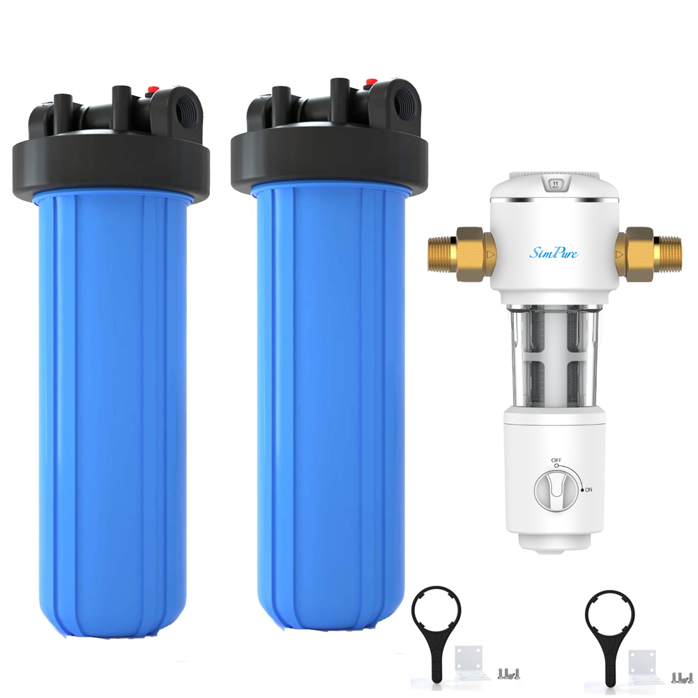 4.5"X20" Big Blue Whole House Filter Housings Backwash Spin Down Water ...