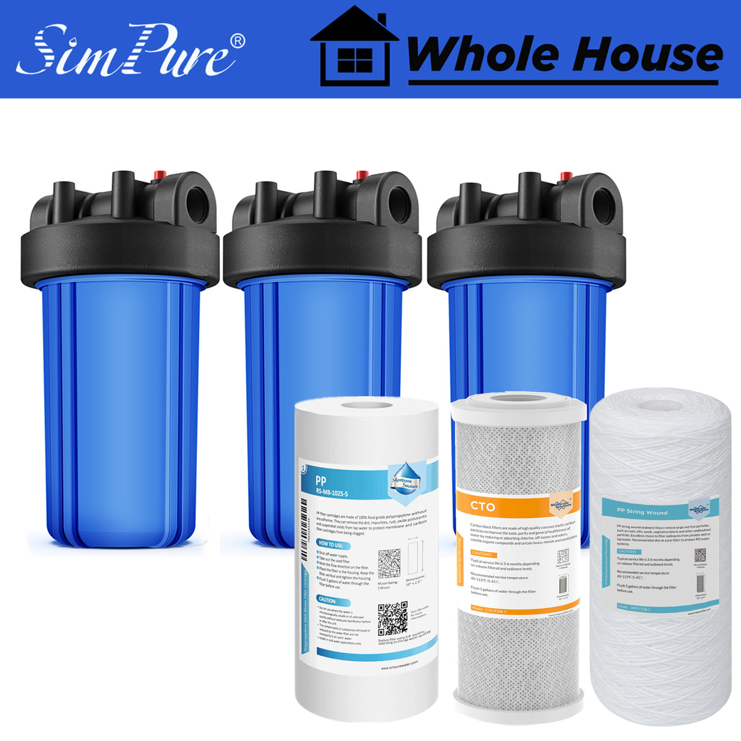 10 Inch Big Blue Whole House Water Filter Housing Filtration System 10 ...