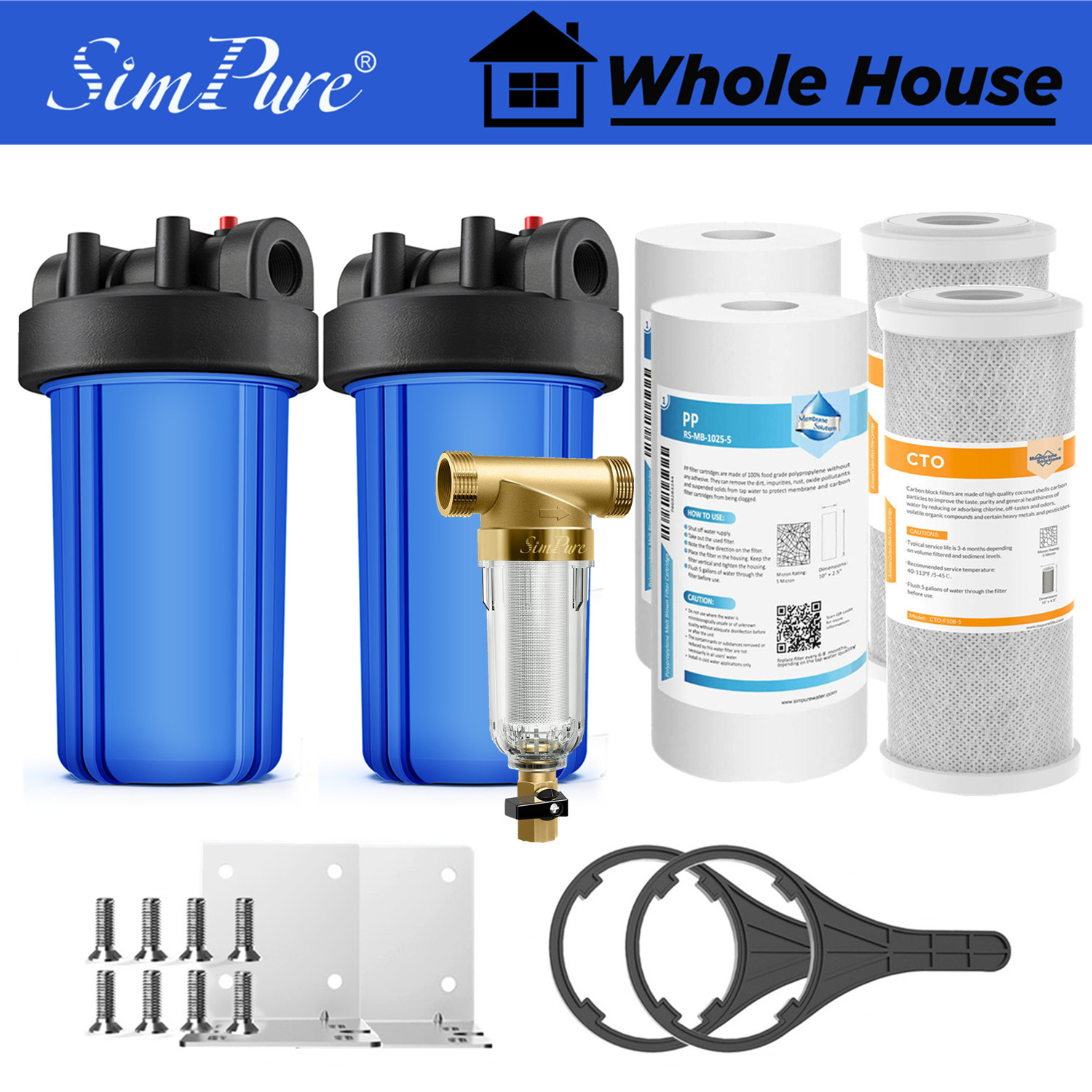 10 Inch Big Blue Whole House Water Filter Housing Filtration System 10 ...