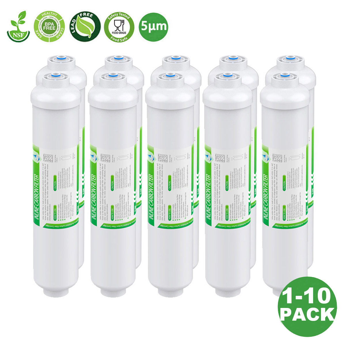 T33 Inline Post Carbon Water Filter Purifier 1/4" Quick Connect 10"x2 ...
