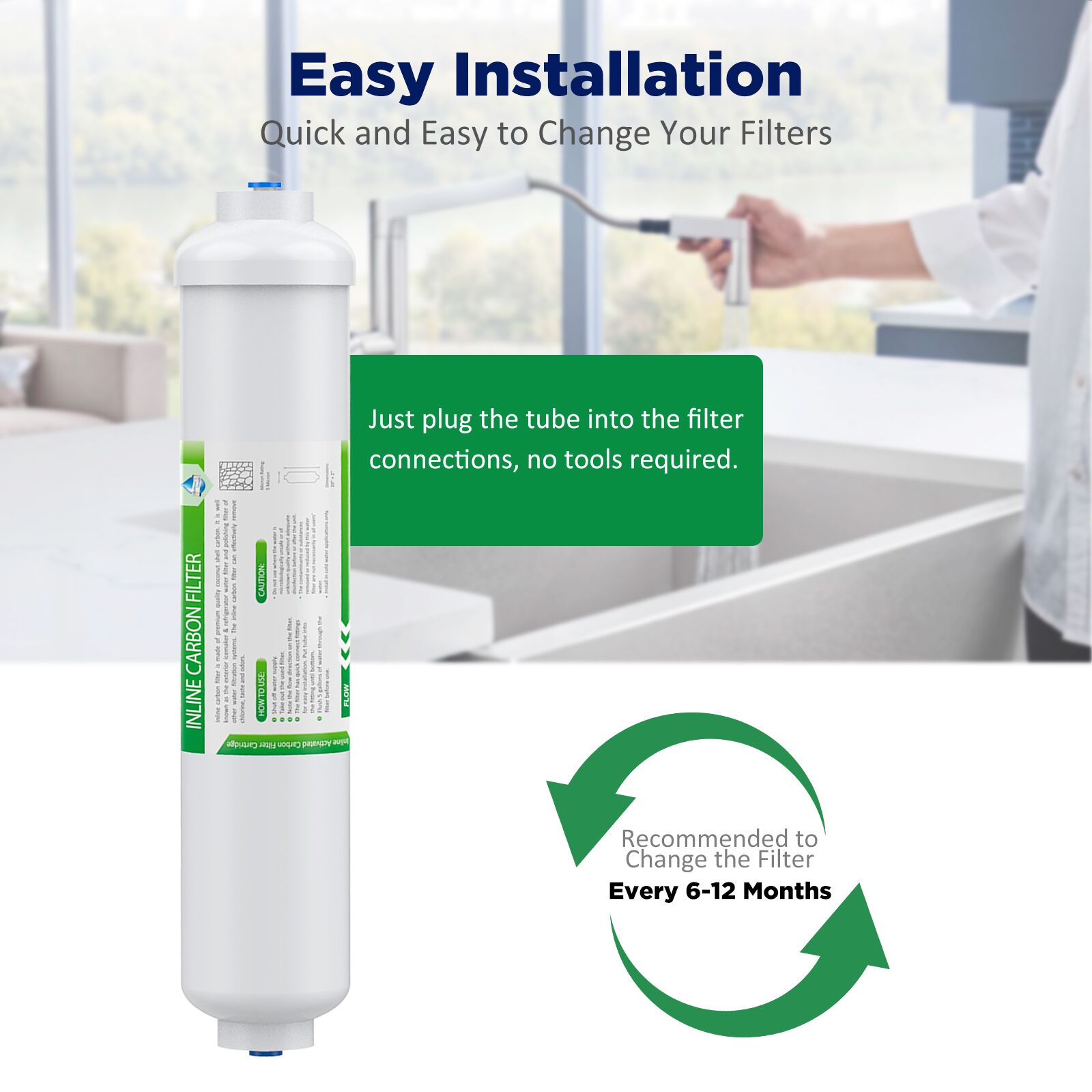 T33 Inline Post Carbon Water Filter Purifier 1/4" Quick Connect 10"x2 ...