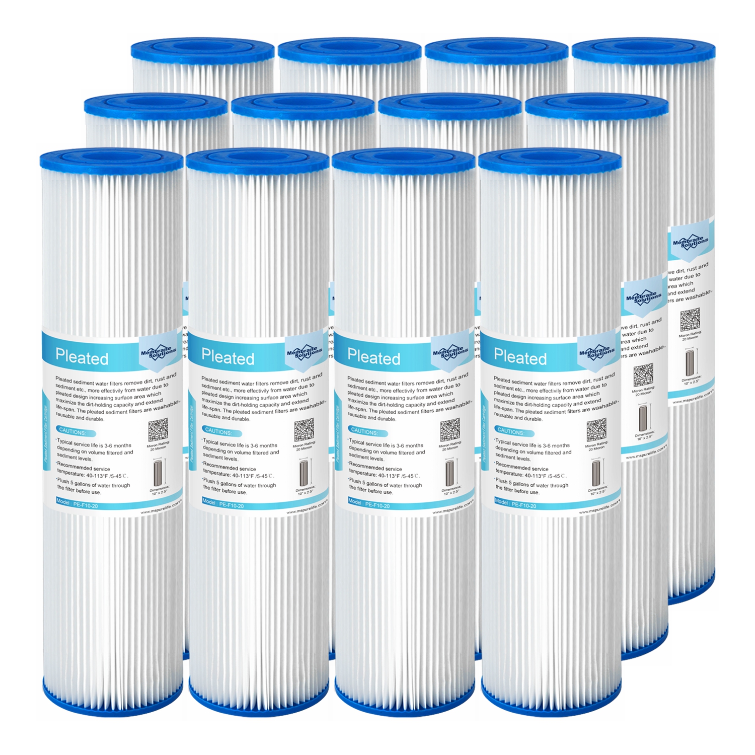 50 Pack 5/20/50 Micron 10"x2.5" Washable Pleated Sediment Water Filter ...