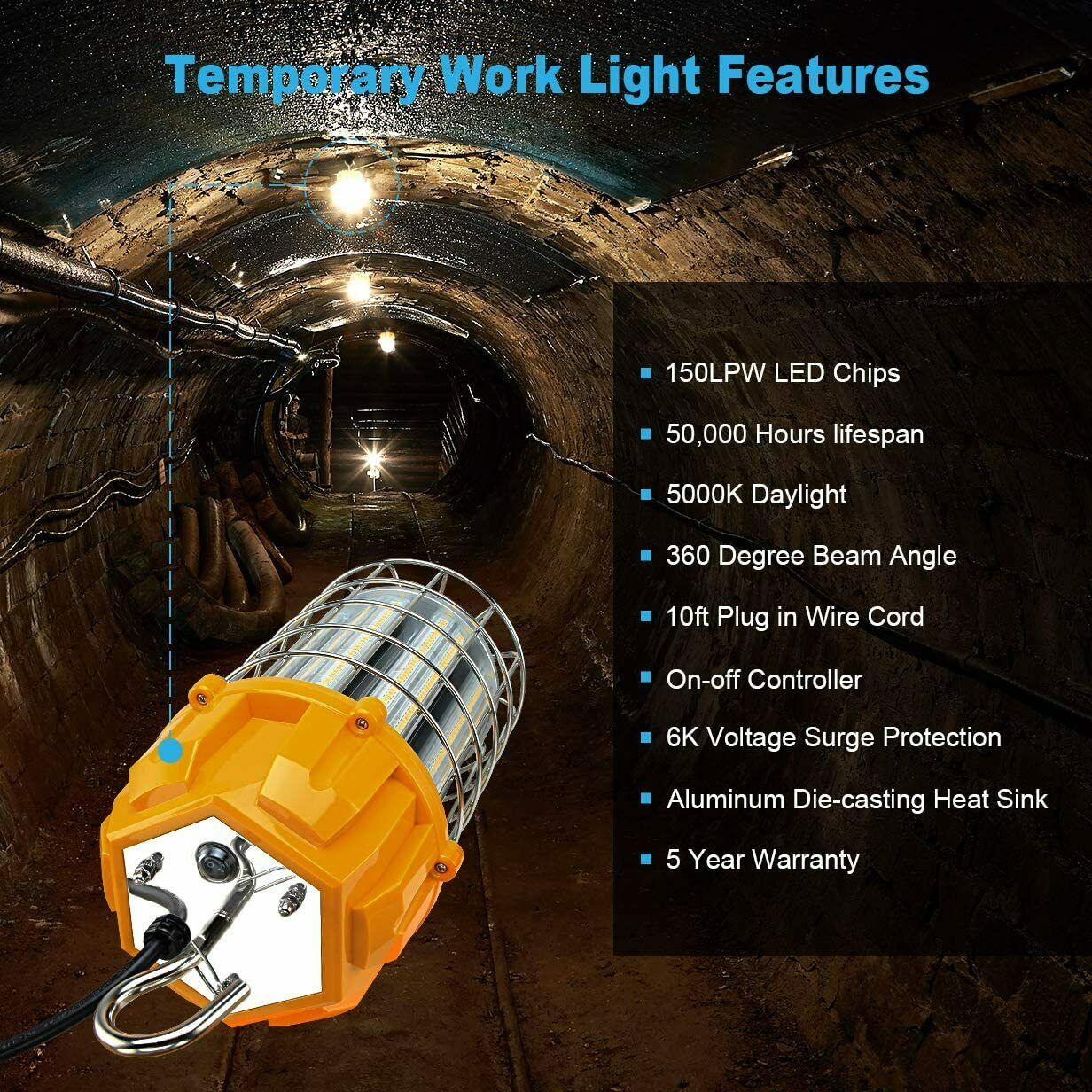80W 100W 125W 150W High Bay LED Temporary Work Light Garage Jobsite ...