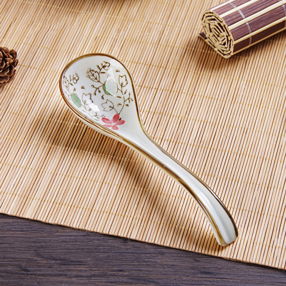 Japanese Soup Spoon Ceramic Glaze Tableware with Long Handle Flatware ...