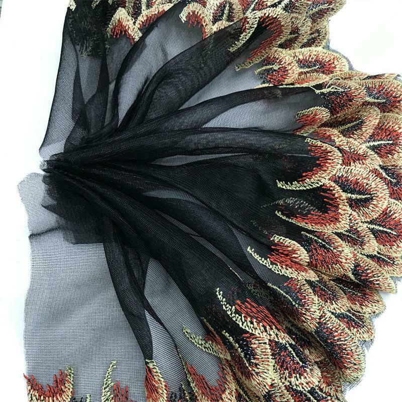 1Yard Embroidery Lace Trim Peacock Feather Tulle Ribbon Wedding Dress ...