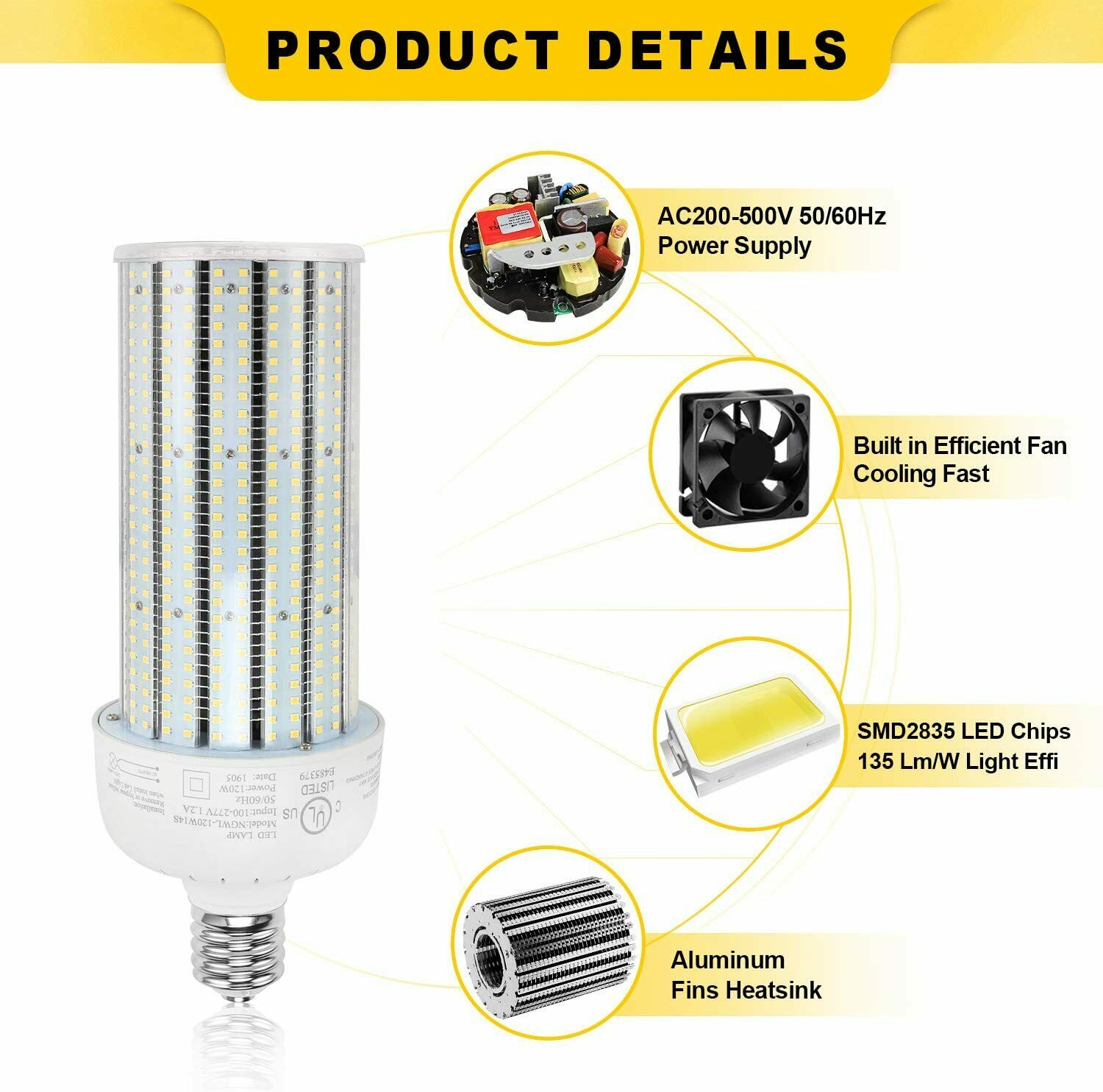120W LED Corn Light Bulb,LED Replacement 500 Watt Metal Halide HPS ...