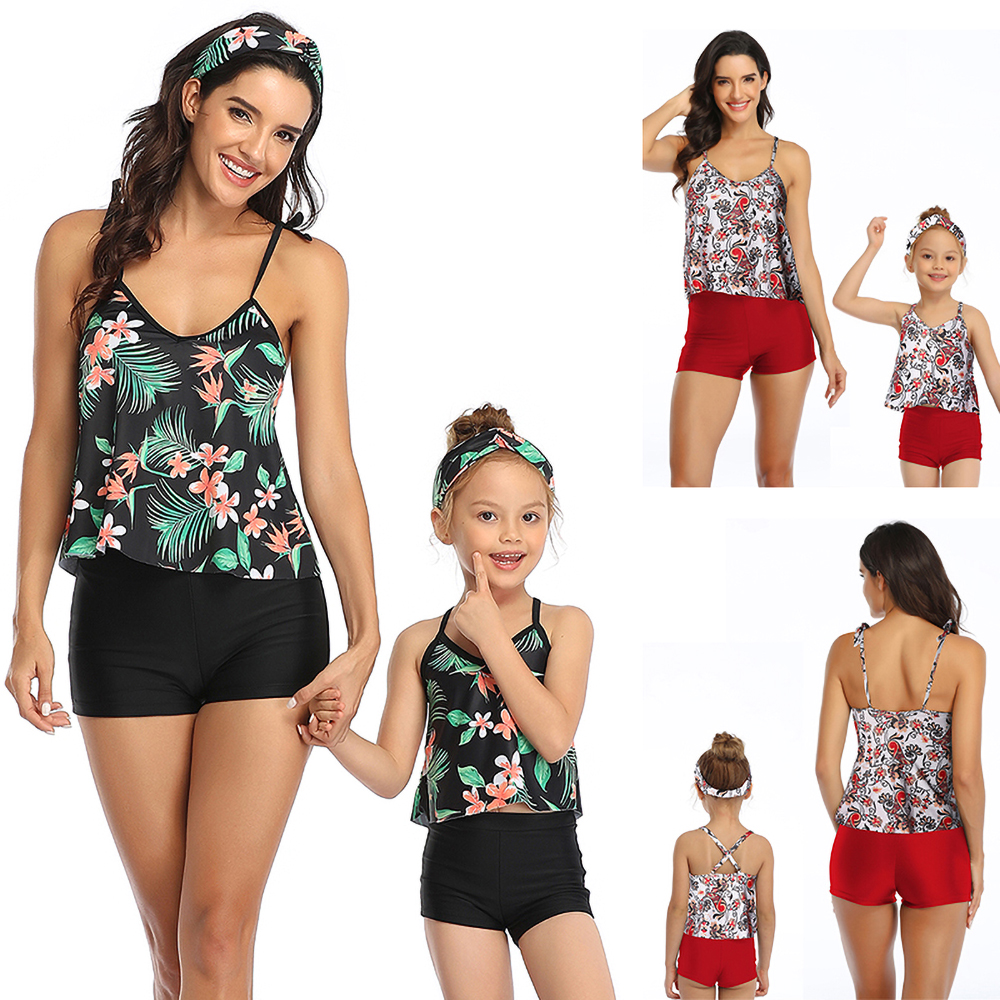 Two Piece Family Matching Swimwear Women Kids Girls Swimsuits Floral ...