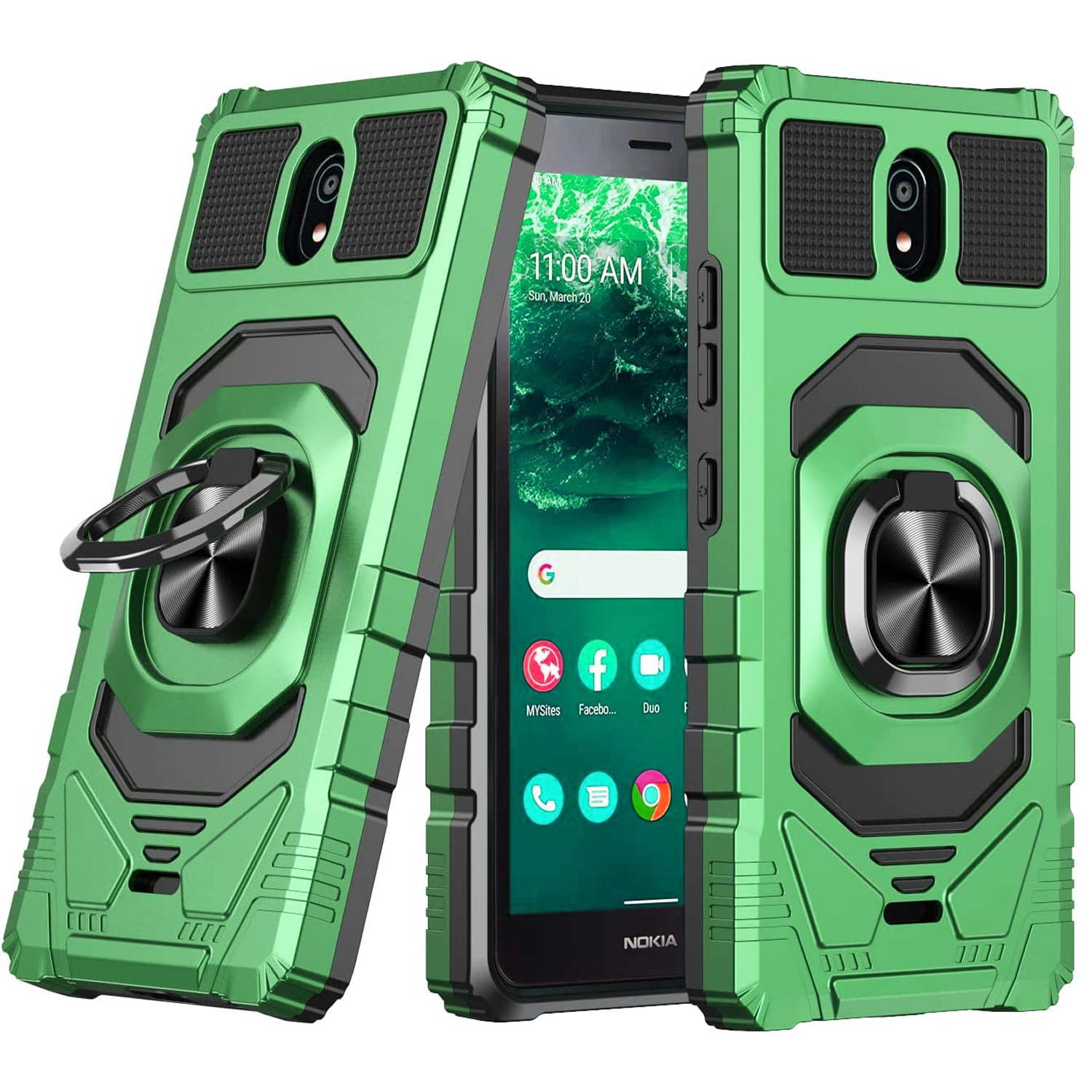 For Nokia C100 Phone Case Metal Ring Magnetic Support Kickstand Heavy ...