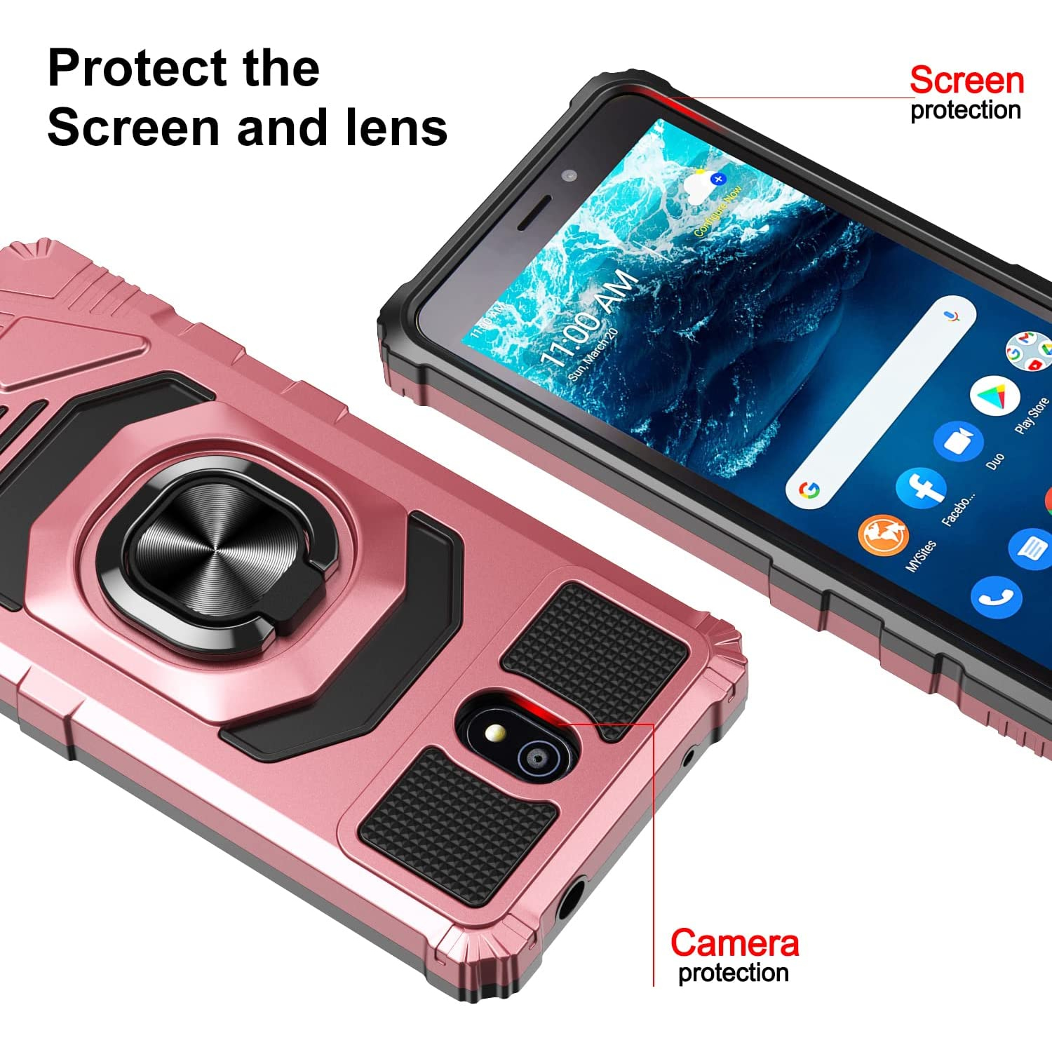 For Nokia C100 Phone Case Metal Ring Magnetic Support Kickstand Heavy ...