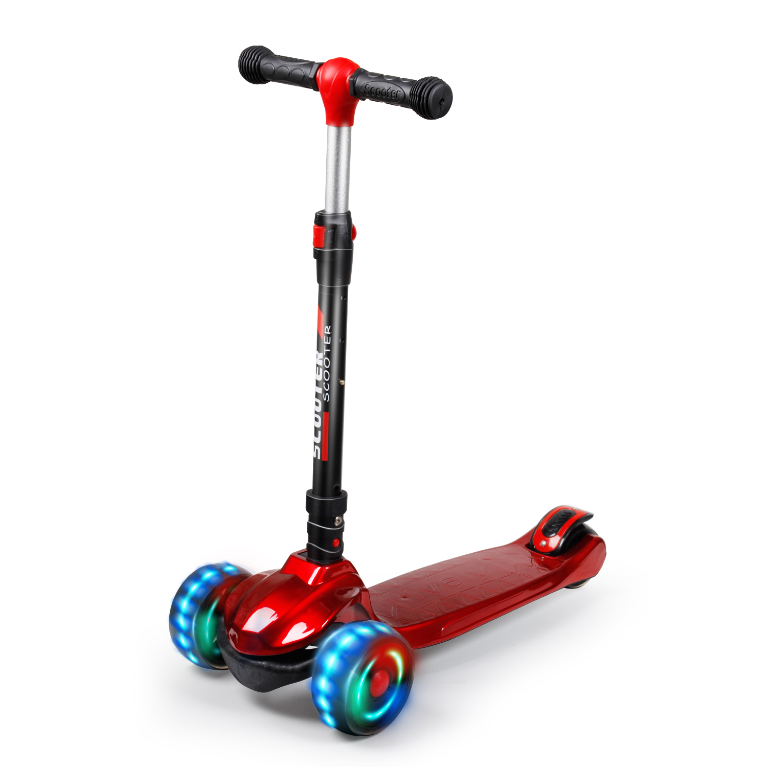 LED Kick Scooter Deluxe 3 Wheel Adjustable Height T-bar Glider For ...