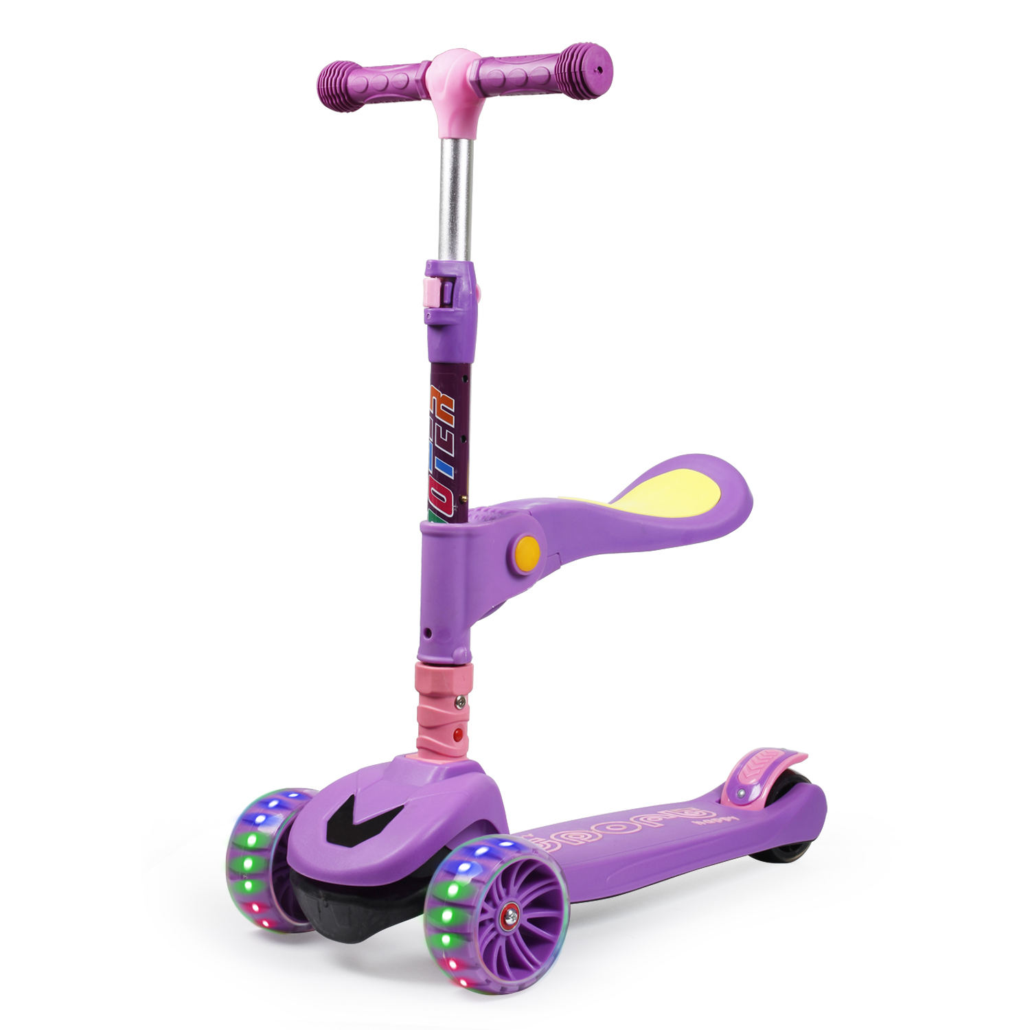 LED Kick Scooter Deluxe 3 Wheel Adjustable Height T-bar Glider For ...