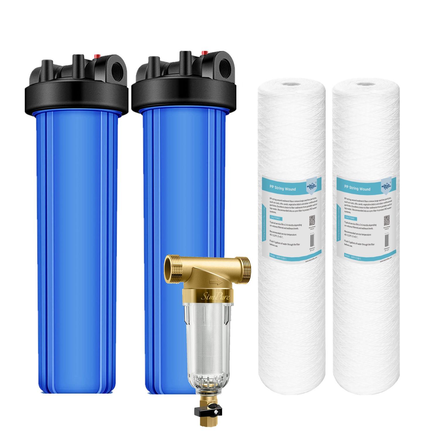 20" x 4.5" Big Blue Whole House Water Filter Housing System Sediment ...