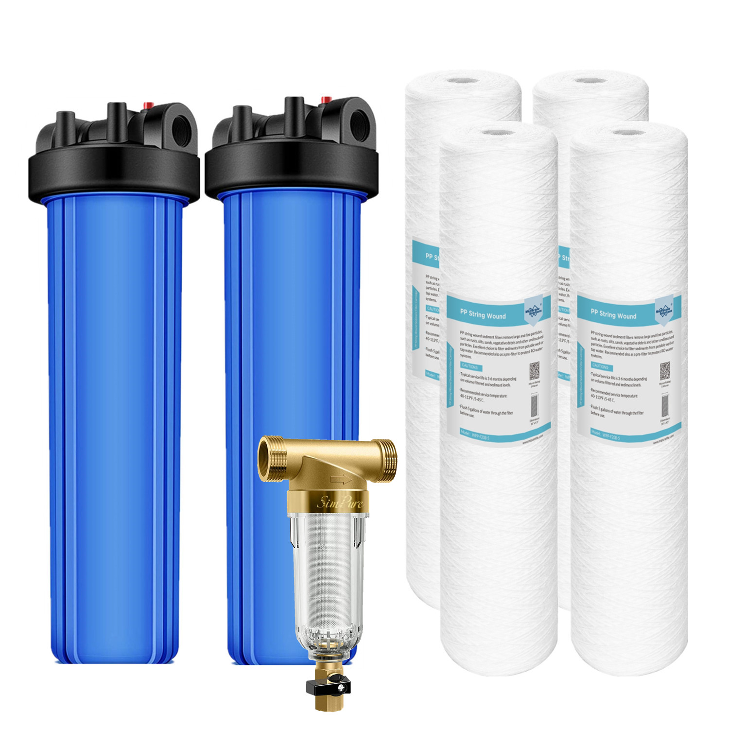 20" x 4.5" Big Blue Whole House Water Filter Housing System Sediment ...
