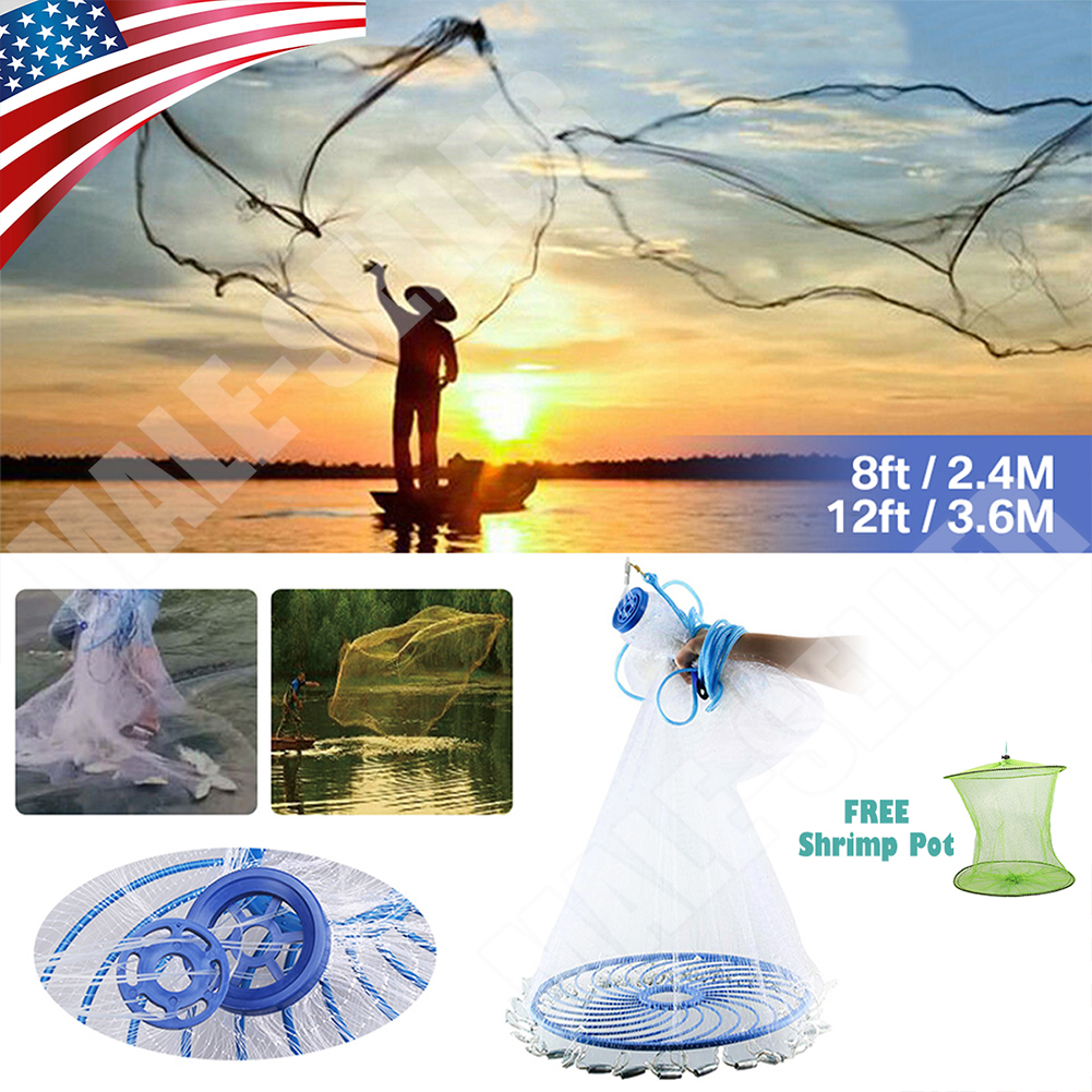 Hand Cast Fishing Net Spin Network Easy Throw Bait Nylon Mesh 8ft/12ft ...